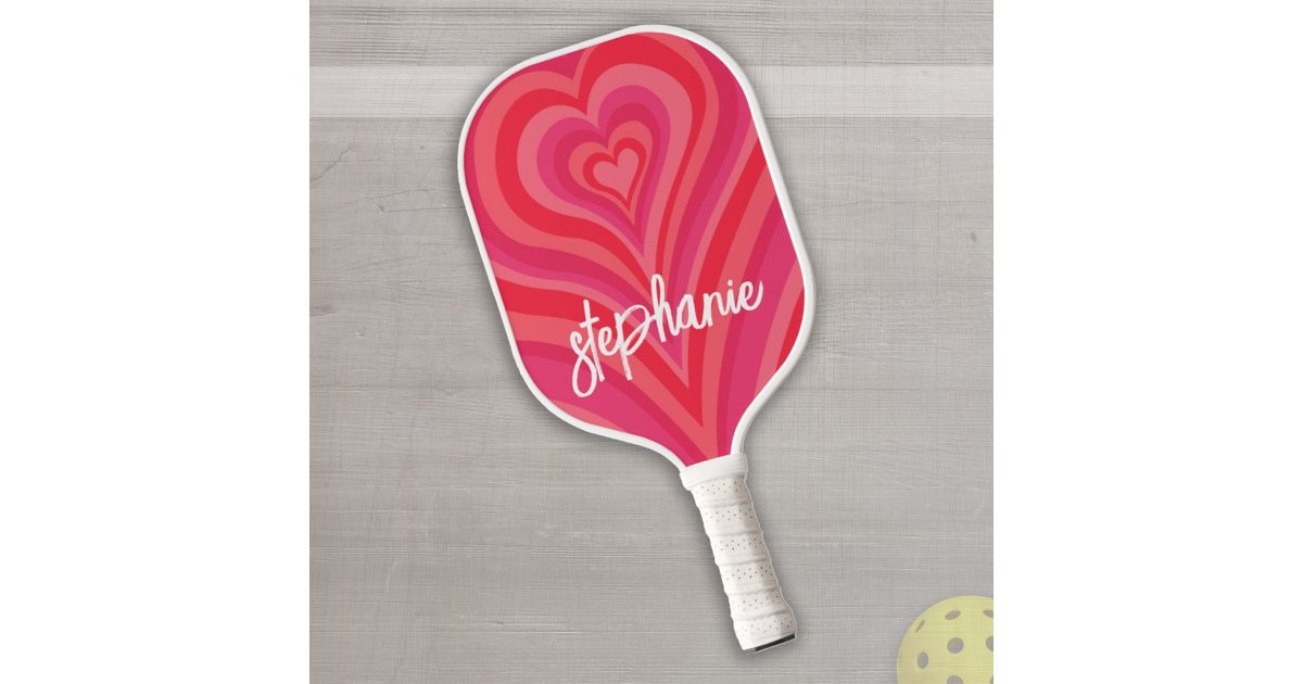 Psychedelic Hearts Calligraphy Script Name Pinks Pickleball Paddle | Zazzle