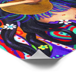 Psychedelic Hippie Mermaid Girl with Guitar Peace Poster | Zazzle