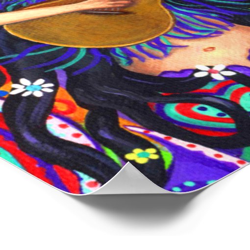 Psychedelic Hippie Mermaid Girl with Guitar Peace Poster | Zazzle