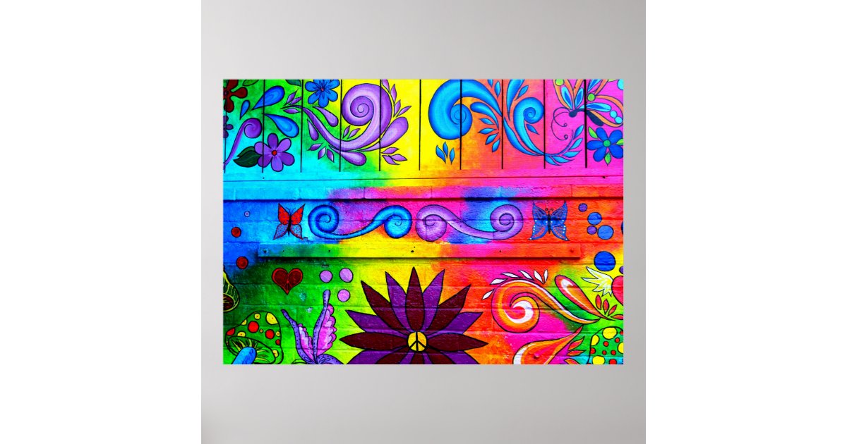 psychedelic hippie mural poster | Zazzle