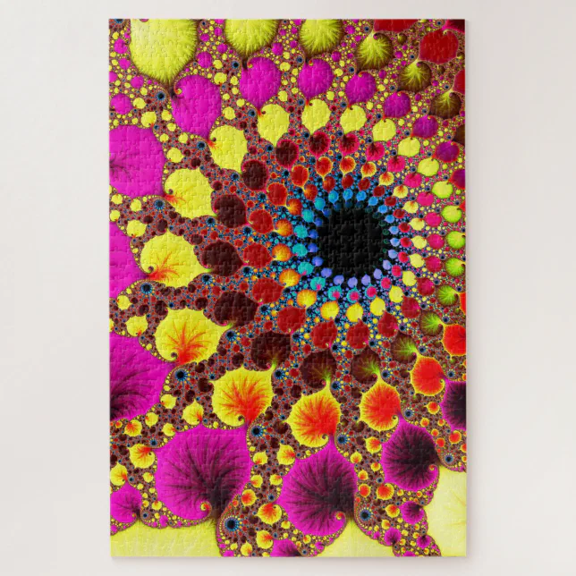 Psychedelic Holographic Fractal Abstract Mandala Jigsaw Puzzle | Zazzle