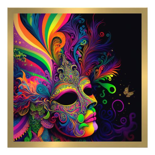 Psychedelic Mardi Gras Face Mask Wallpaper Photo P | Zazzle