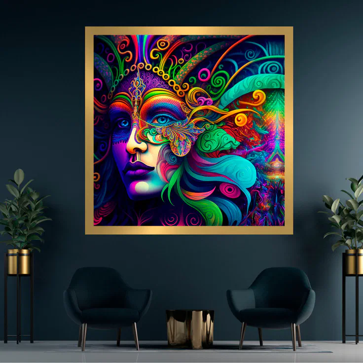 Psychedelic Mardi Gras Face Mask Wallpaper Photo P | Zazzle
