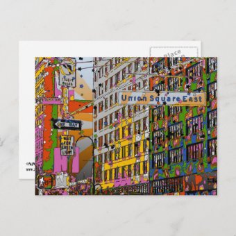 Psychedelic NYC: Union Square Building, St Sign A4 Postcard | Zazzle