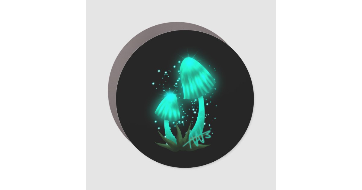 Psychedelic Pixie Cap Glowing Cyan Mushroom Car Magnet | Zazzle