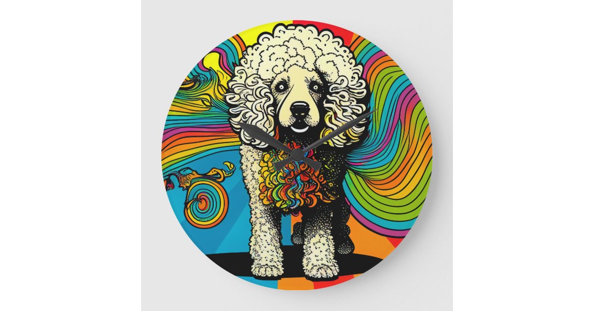 Psychedelic Poodle Dog Design Large Clock | Zazzle