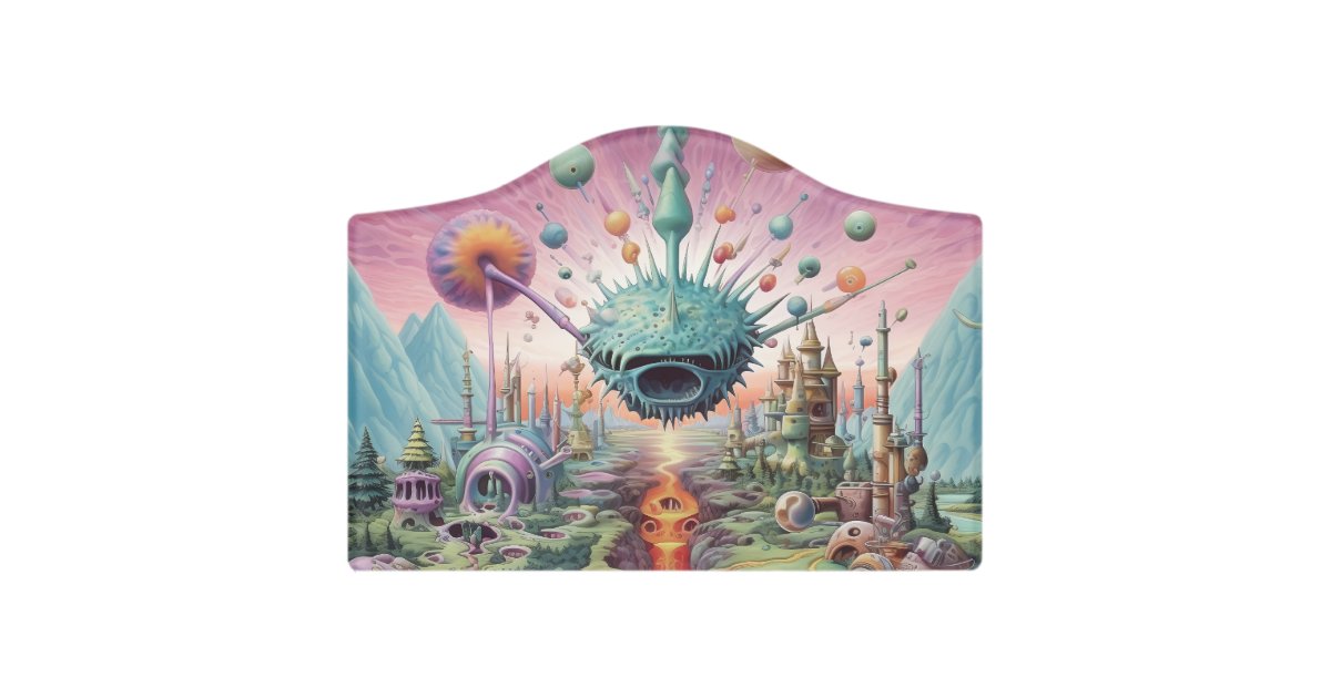 Psychedelic Poster with fantastic landscape Door Sign | Zazzle