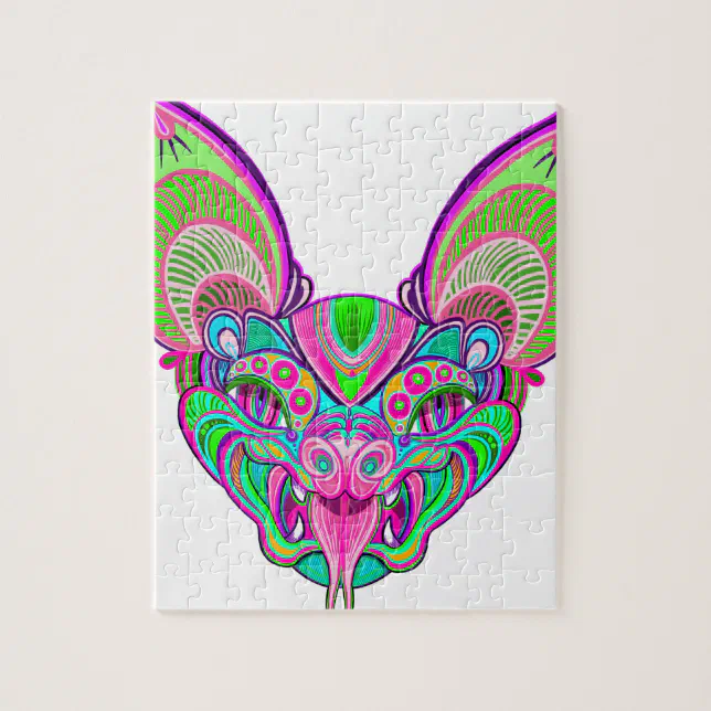 Psychedelic rainbow bat jigsaw puzzle | Zazzle
