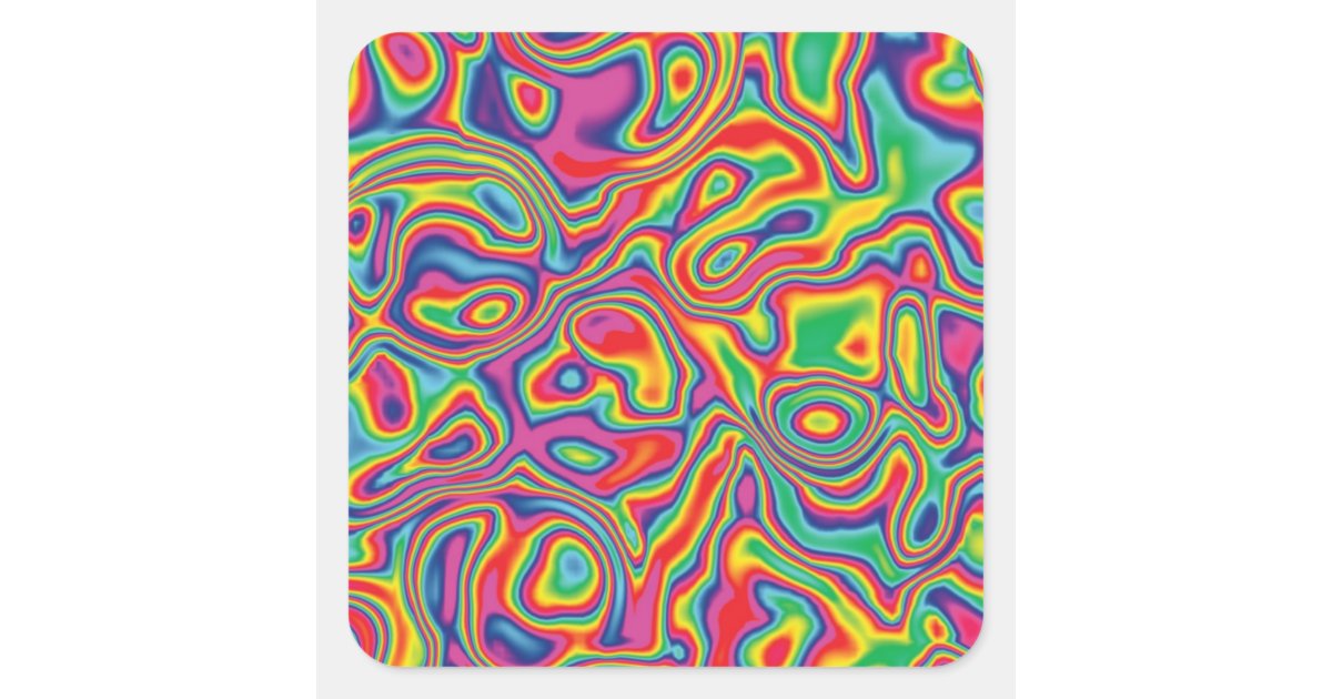 Psychedelic Rainbow Oil Pattern Square Sticker | Zazzle