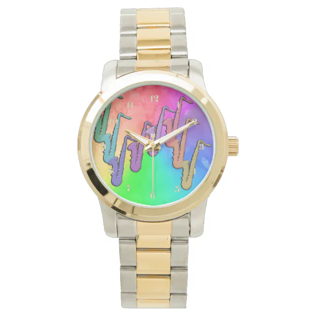 Psychedelic Saxophones Colorful Music Watch | Zazzle