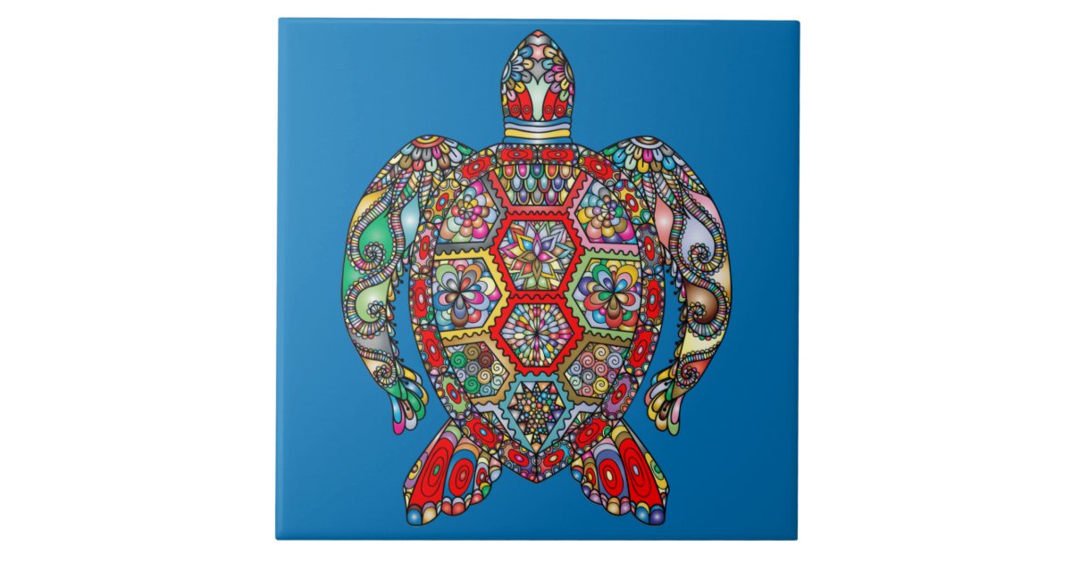 Psychedelic Sea Turtle Art Ceramic Tile | Zazzle