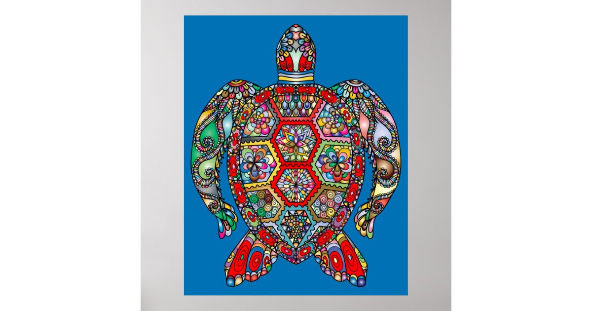 Psychedelic Sea Turtle Art Poster | Zazzle