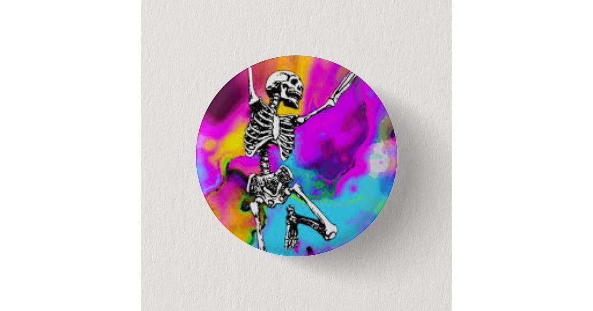 Psychedelic Skeleton Pinback Button | Zazzle