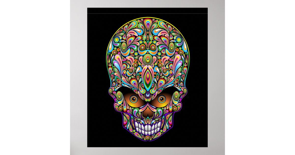 Psychedelic Skull Art Design Poster | Zazzle
