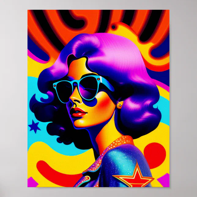 Psychedelic Stars and Stripes Pop Art Diva Poster | Zazzle