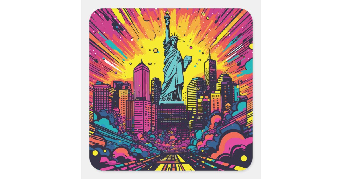 Psychedelic Statue of Liberty Square Sticker | Zazzle
