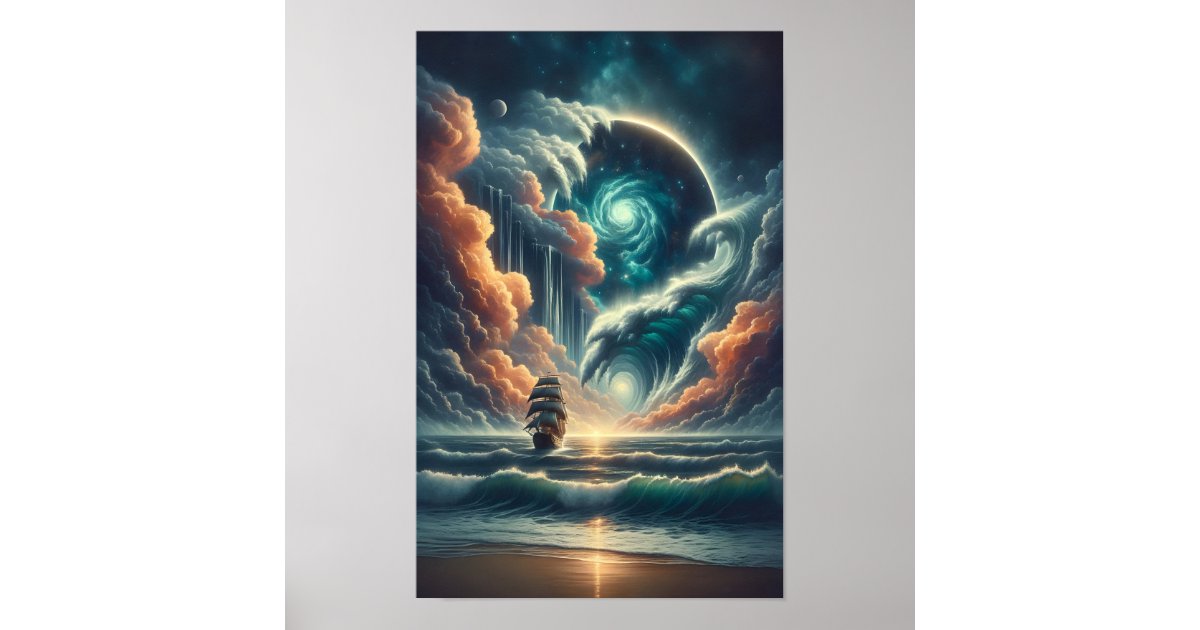 Psychedelic Stormy Sea Nebula Poster | Zazzle