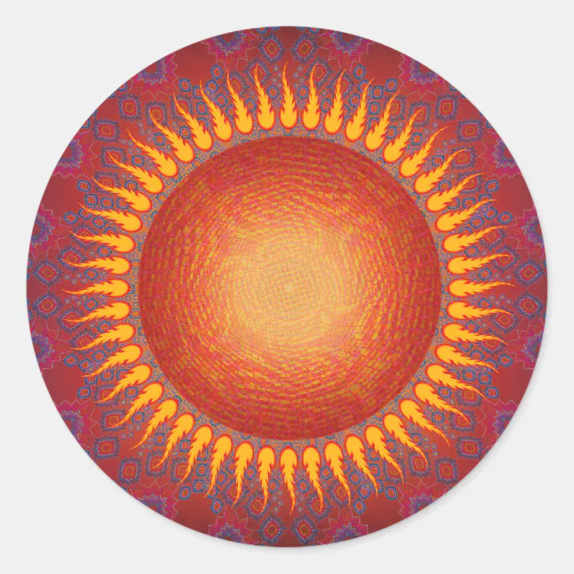 Psychedelic Sun: Spiral Fractal Design Classic Round Sticker | Zazzle