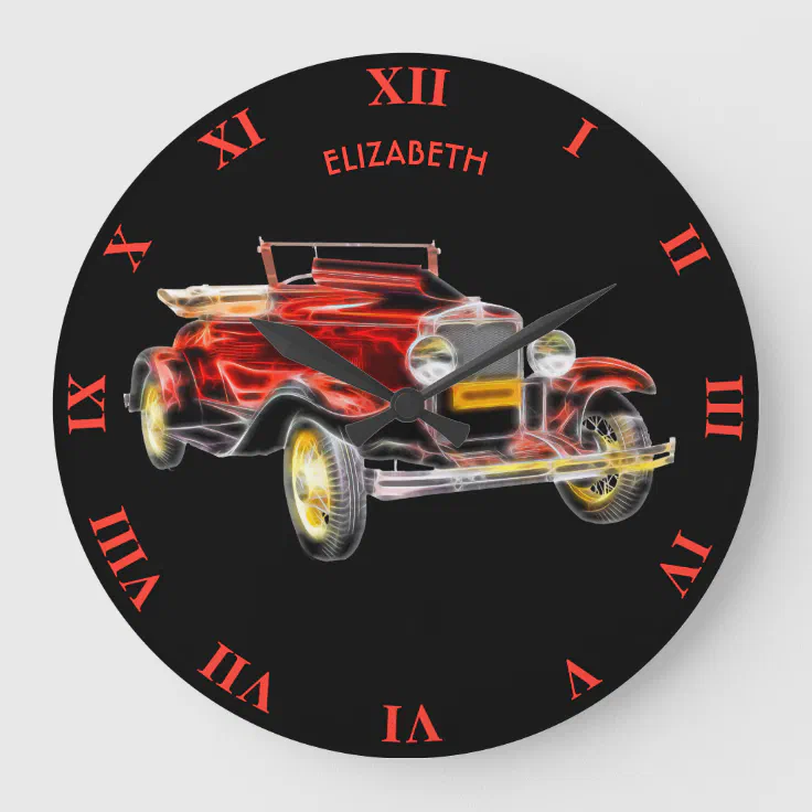 Psychedelic Vintage Antique Glowing Neon Car Large Clock | Zazzle