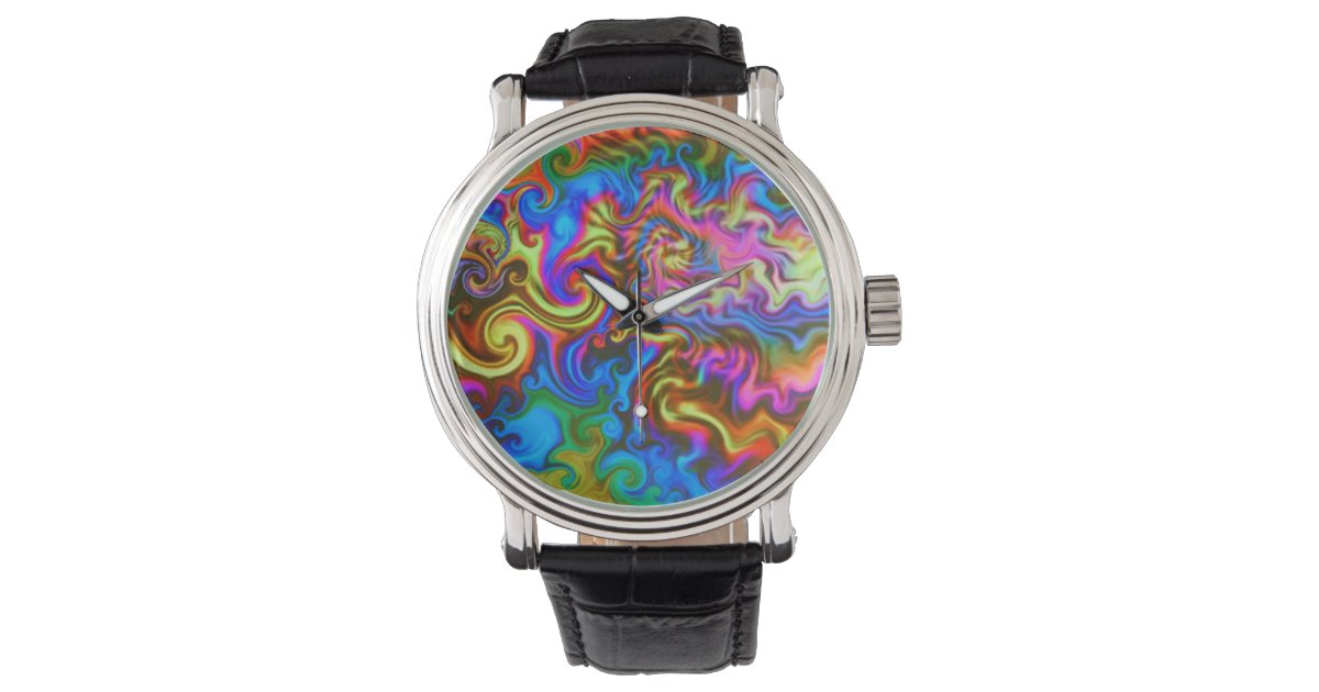 psychedelic watch-always party time! neon rainbow watch | Zazzle
