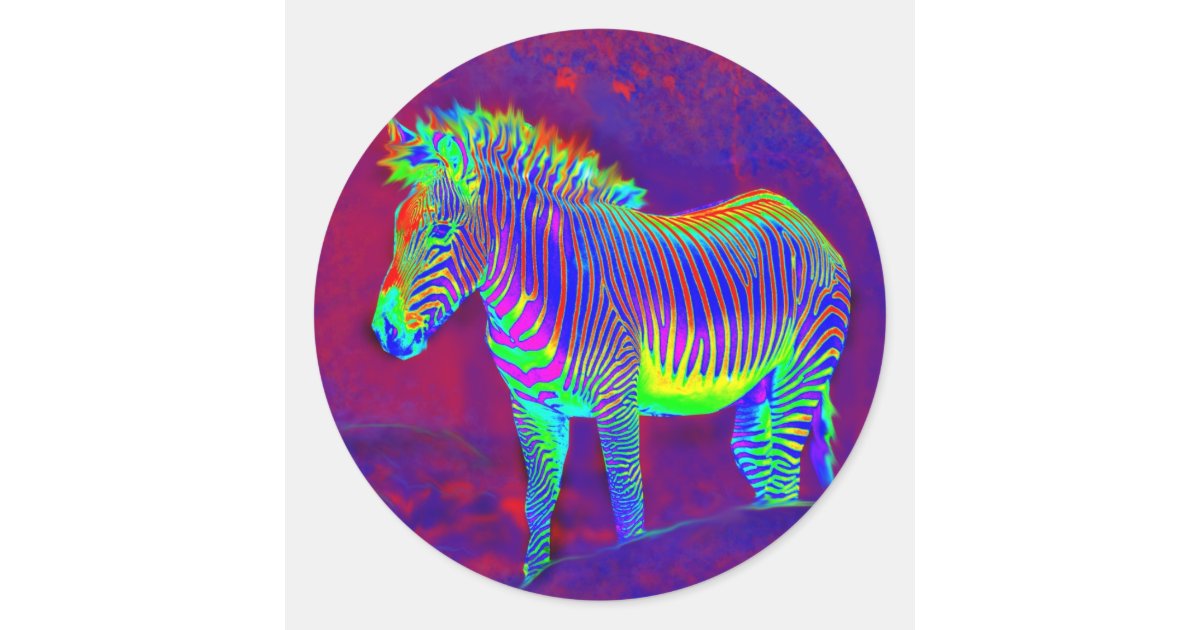 psychedelic zebra classic round sticker | Zazzle