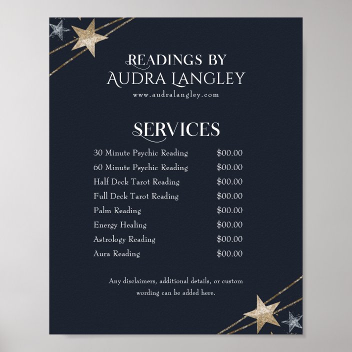 Psychic Medium, Tarot Reader Price List Poster | Zazzle.com