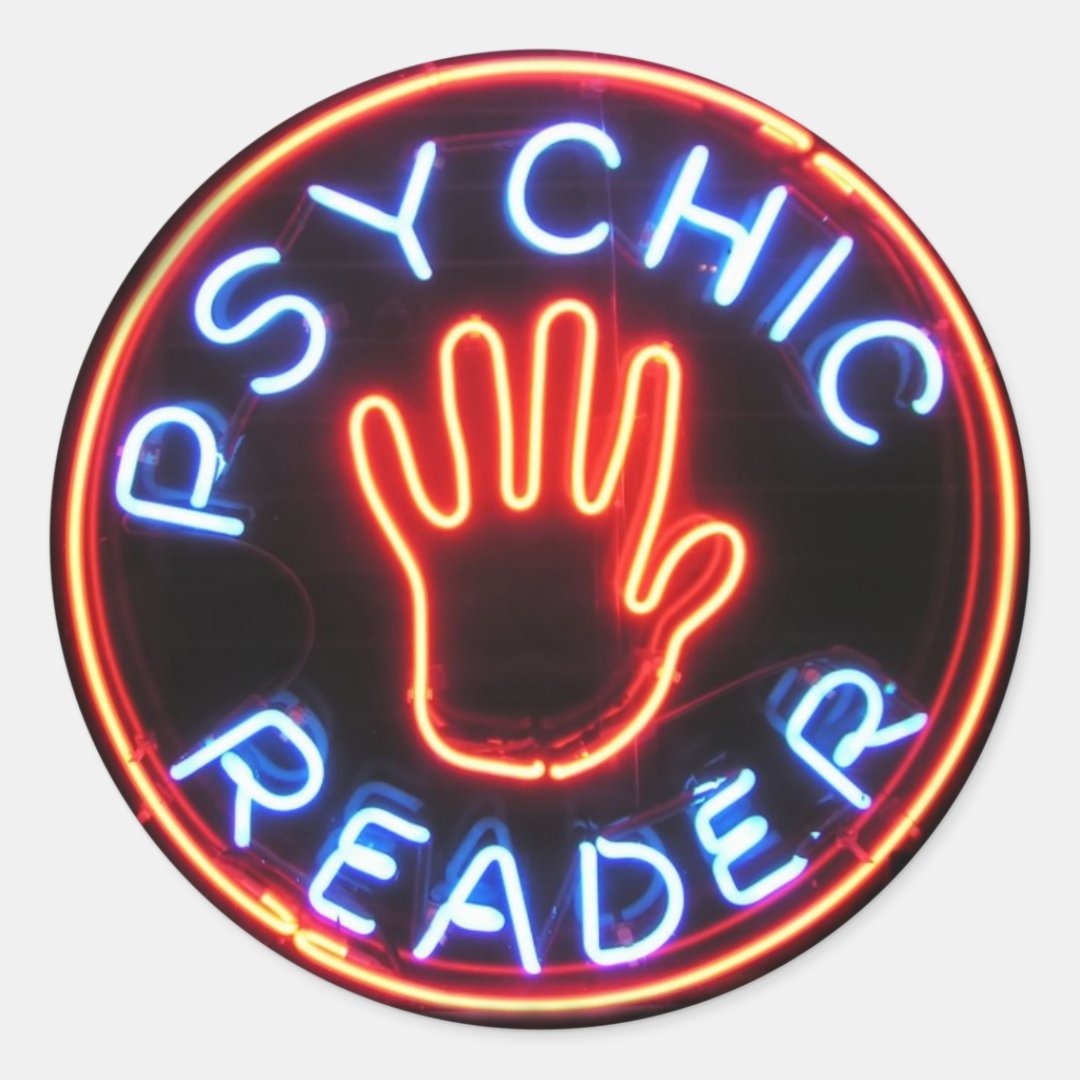 Psychic Reader Neon Sign Classic Round Sticker | Zazzle