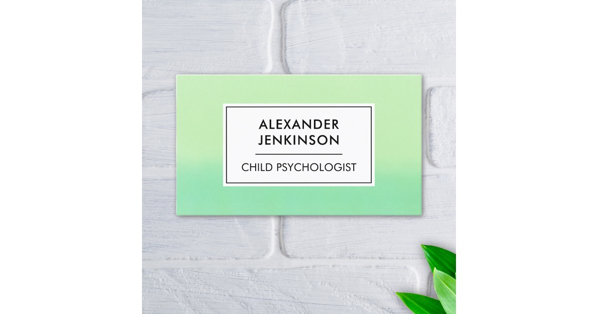 Psychologist LCSW Psychiatrist Modern Green Ombre Business Card | Zazzle