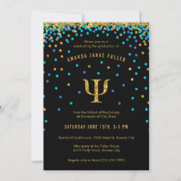 Psychology Graduation Invitation Blue & Gold Psi | Zazzle