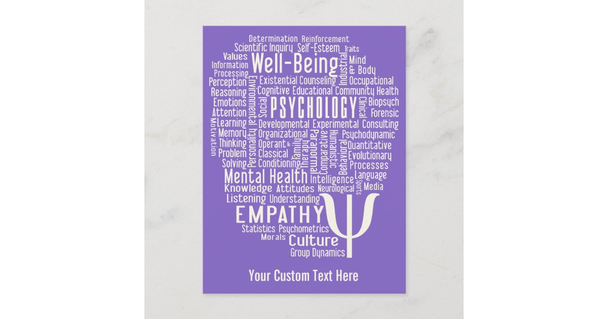 PSYCHOLOGY Word Cloud custom color postcard | Zazzle
