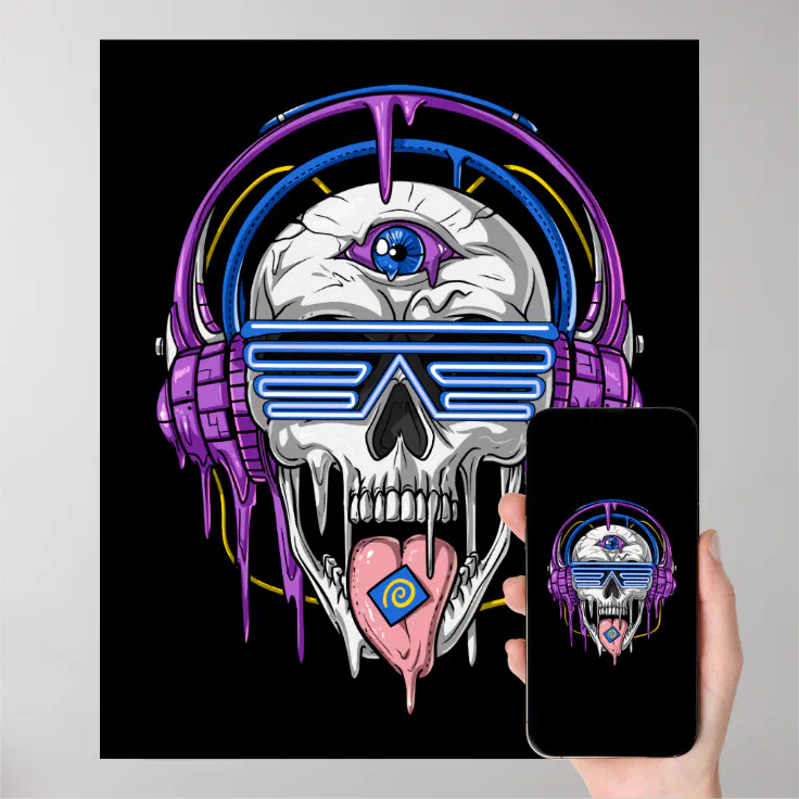 Psytrance Rave Skull Poster | Zazzle