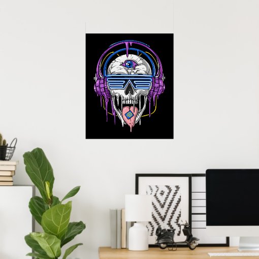Psytrance Rave Skull Poster | Zazzle
