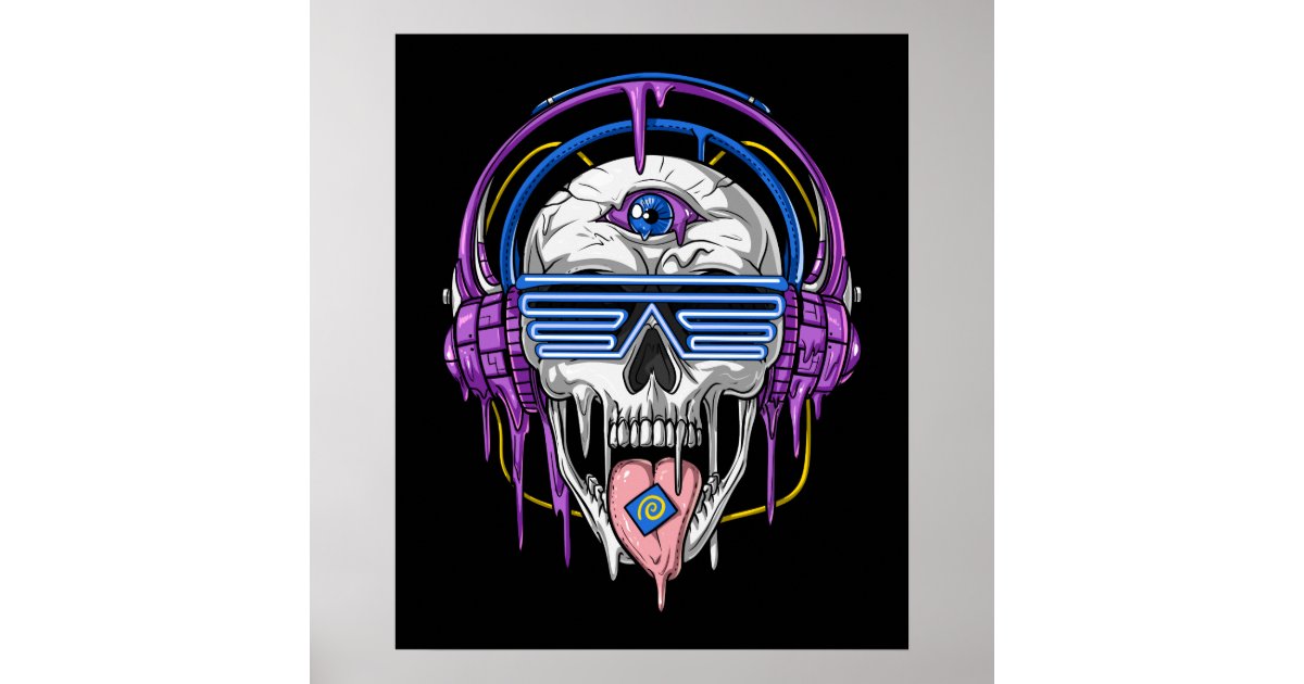 Psytrance Rave Skull Poster | Zazzle