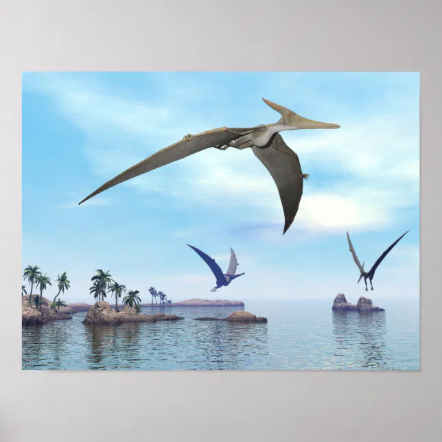 Pteranodon dinosaurs flying - 3D render Poster | Zazzle