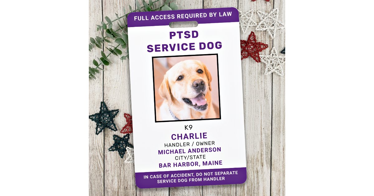 PTSD Service Dog Personalized Simple Photo ID Badge | Zazzle