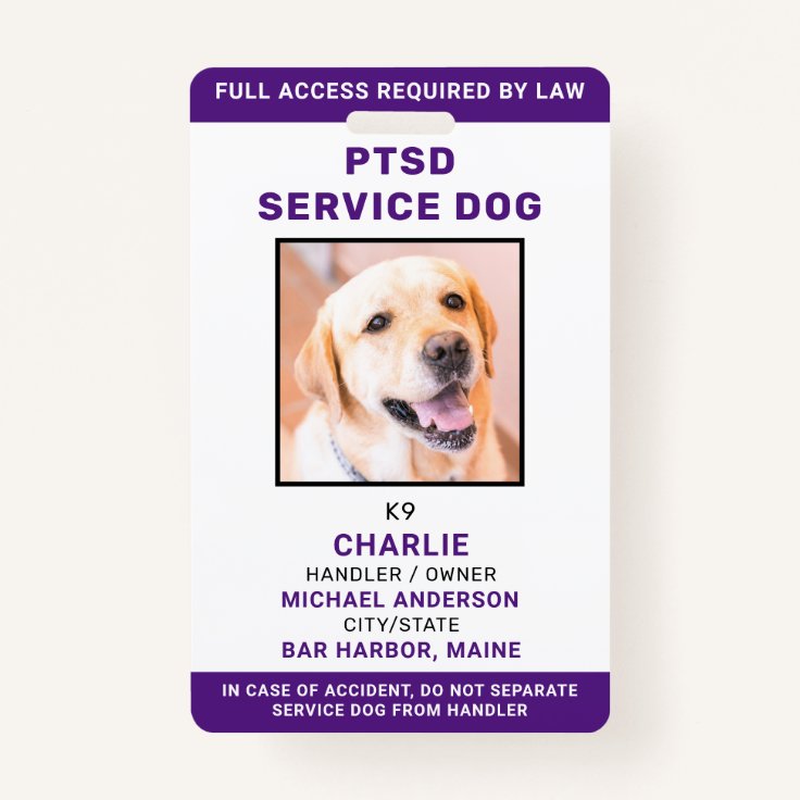 PTSD Service Dog Personalized Simple Photo ID Badge | Zazzle