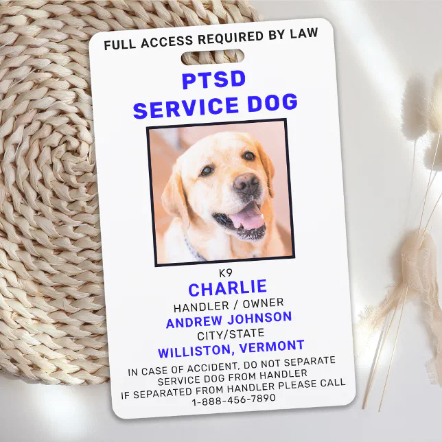 PTSD Service Dog Photo ID Badge | Zazzle