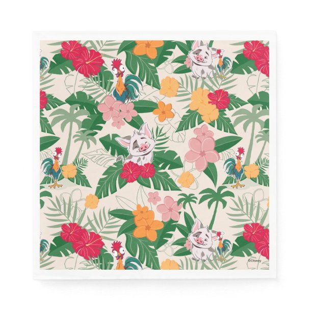 Pua and Heihei Tropical Pattern Fabric | Zazzle