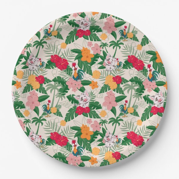 Pua and Heihei Tropical Pattern Fabric | Zazzle