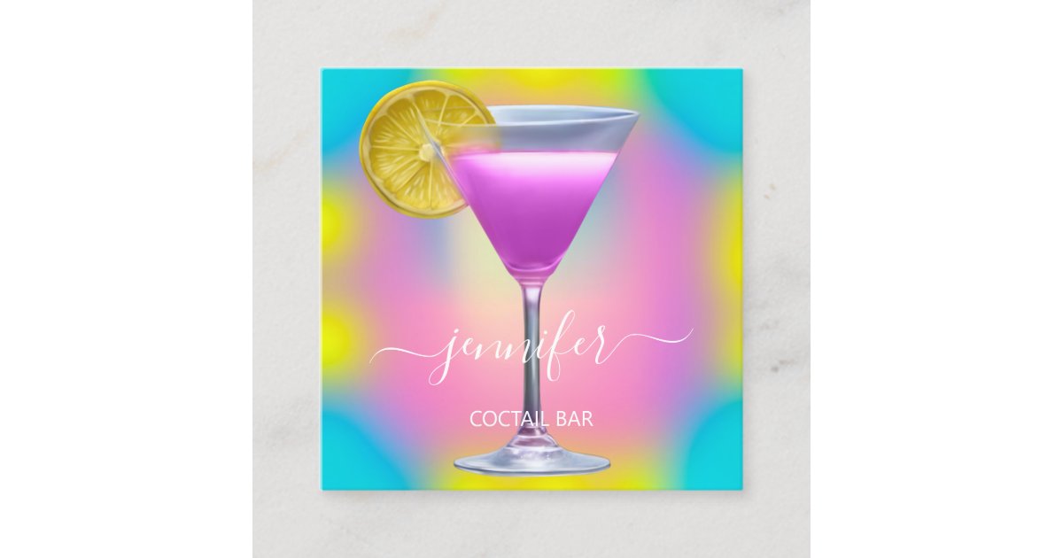 Pub Drinks Bar Restaurant Coctail Logo Pink Square Business Card | Zazzle