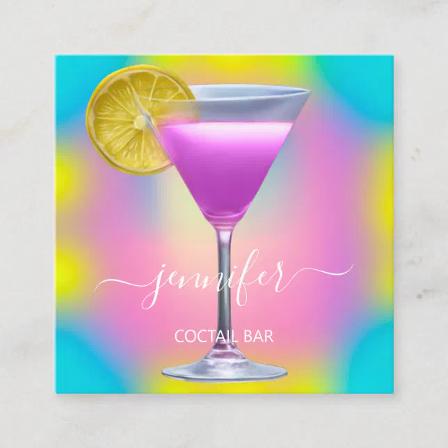 Pub Drinks Bar Restaurant Coctail Logo Pink Square Business Card | Zazzle