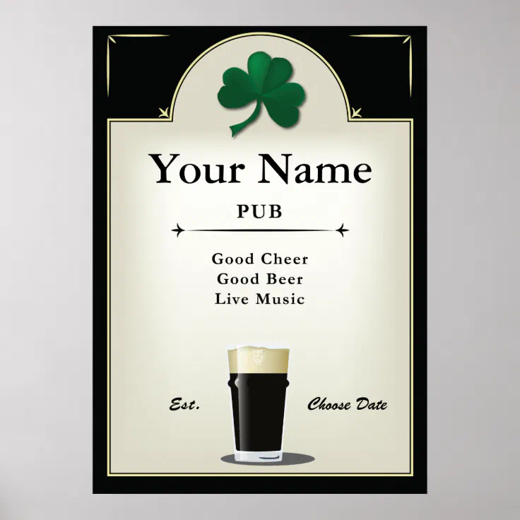 Pub Sign, Irish Pub, Personalized Poster | Zazzle