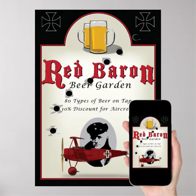 Pub Sign, Red Baron Beer Garden Poster | Zazzle