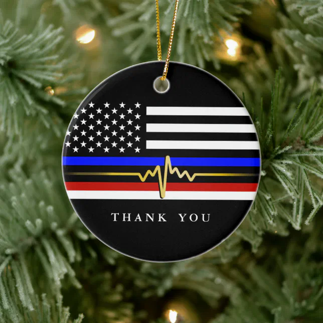 Public Service Trifecta Flag | Patriotic Flag Ceramic Ornament | Zazzle