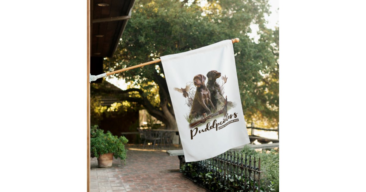 Pudelpointers, Hunting pheasant House Flag | Zazzle