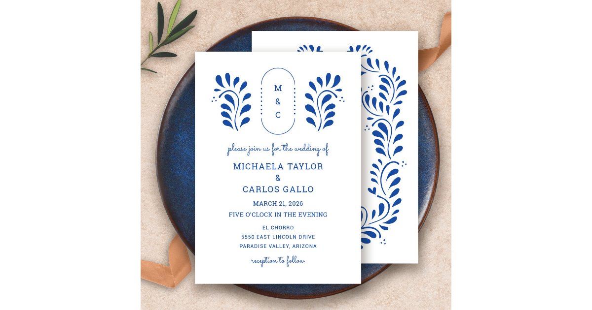 Puebla Style Blue Mexican Wedding Invitation | Zazzle