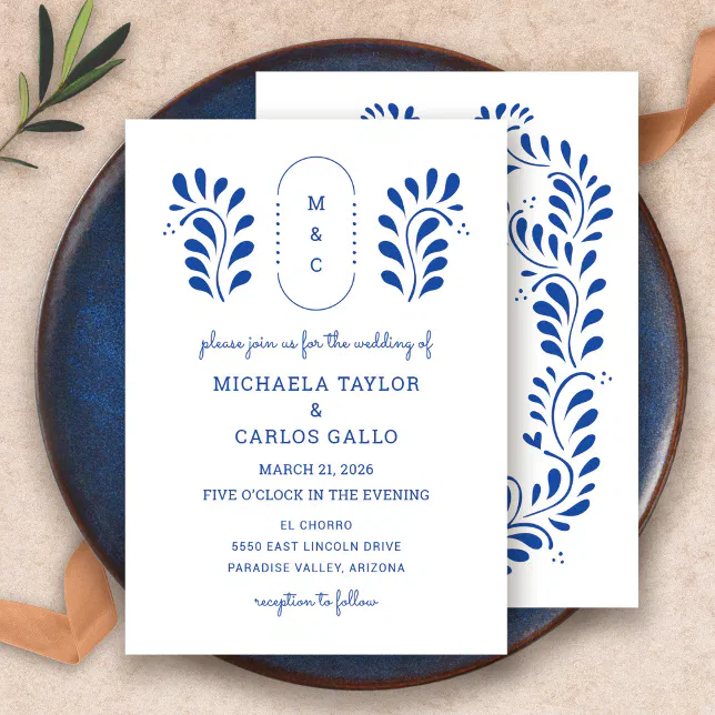 Puebla Style Blue Mexican Wedding Invitation | Zazzle