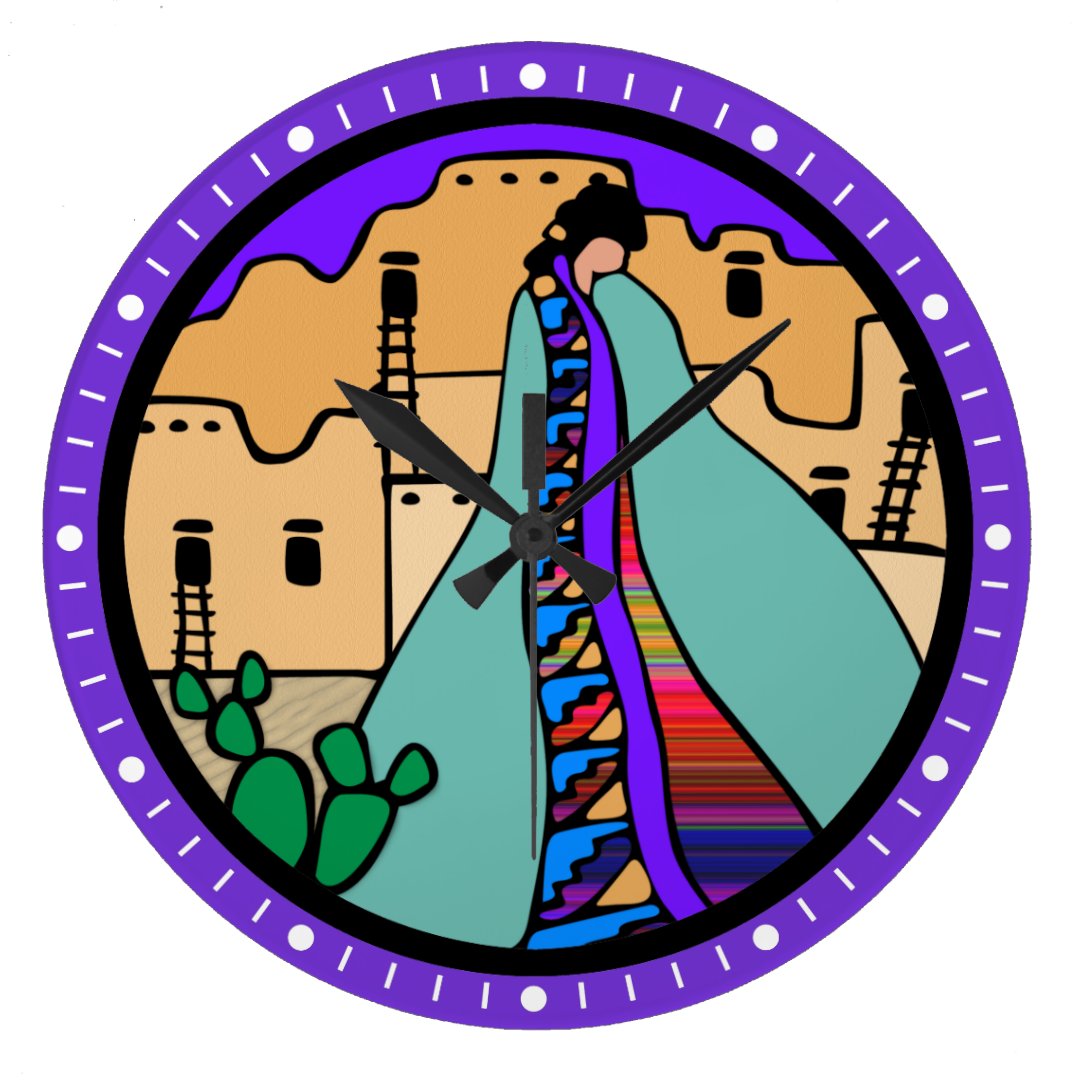 Pueblo Native American Clock with Purple Border | Zazzle