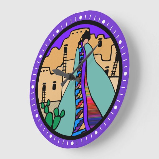 Pueblo Native American Clock with Purple Border | Zazzle