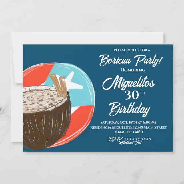 Puerto Rican Boricua Hispanic Latin Fiesta Coconut Invitation | Zazzle